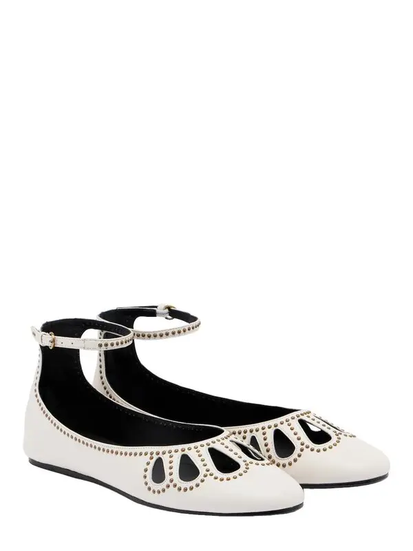 Isabel Marant Étoile Bloris Studded Leather Ballet Flats - White