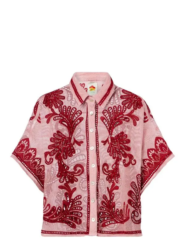 Farm Rio Arabesc Embroidered Cotton Shirt - Pink