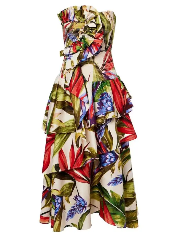 Farm Rio Floral Ruffled Midi Dress - Multicoloured