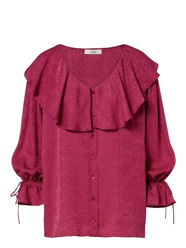 Chloé Ruffled Silk Jacquard Blouse - Burgundy