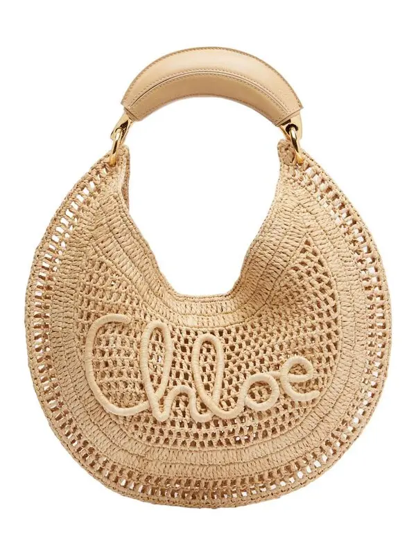 Chloé Medium Raffia Shoulder Bag - Beige