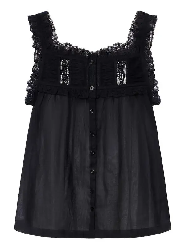 DÔEN Fidella Lace-trimmed Cotton Top - Black