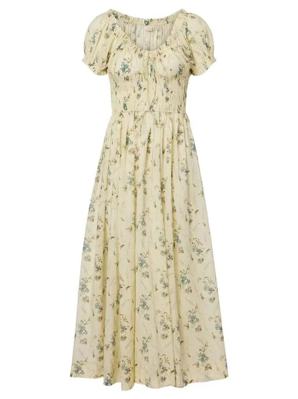 DÔEN Ashlynn Gathered Floral Cotton Midi Dress - Multicoloured
