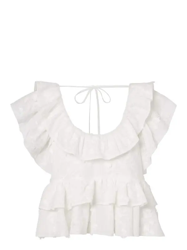 Dorothee Schumacher Embroidered Ruffled Cotton Top - White