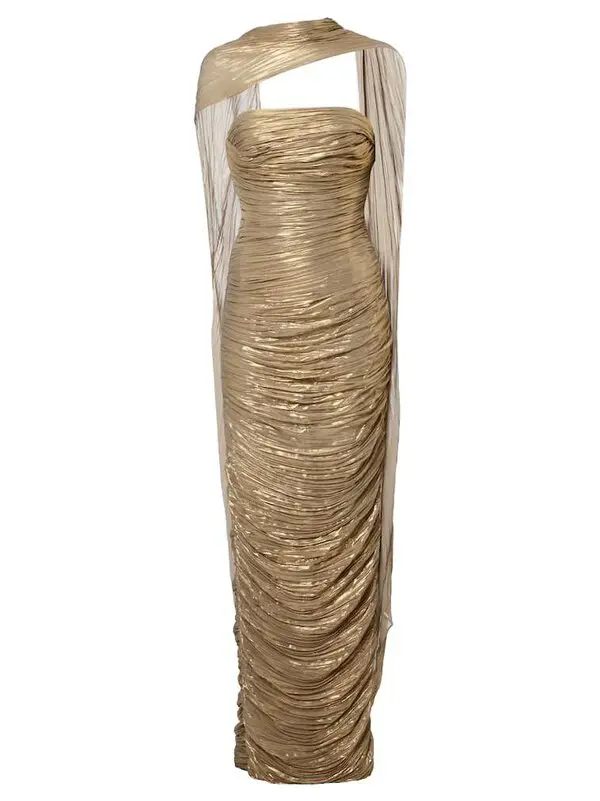MARMAR HALIM Pleated Caped Gown - Gold