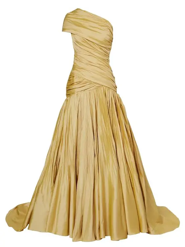 MARMAR HALIM Draped One-shoulder Taffeta Gown - Gold