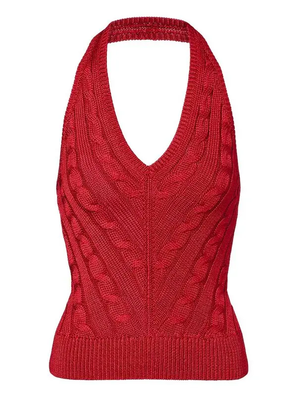 Ralph Lauren Cable-knit Halterneck Silk Top - Red
