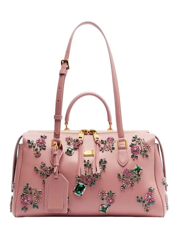 Dolce & Gabbana Vittoria Large Embellished Leather Tote Bag - Pink