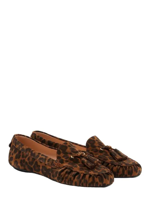 GIANVITO ROSSI Thea Leopard Print Suede Loafers - Brown