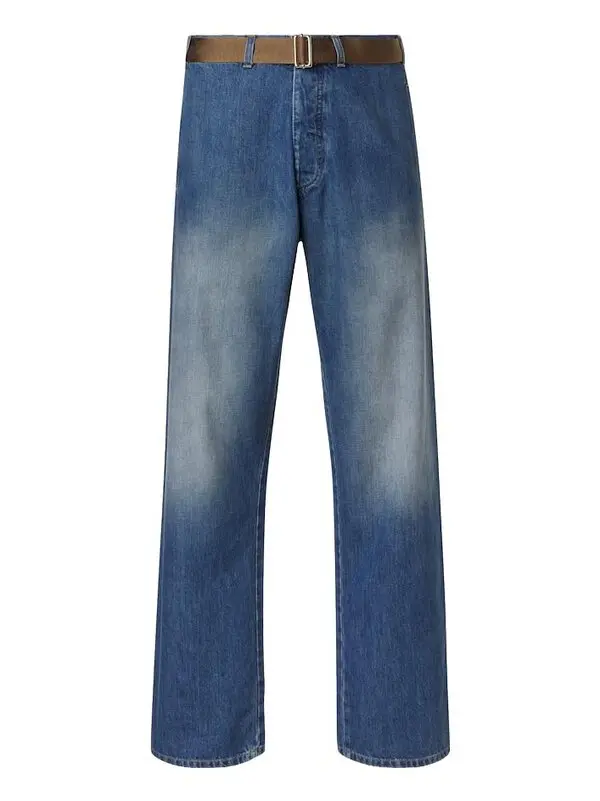 Plan C Belted Straight Jeans - Blue