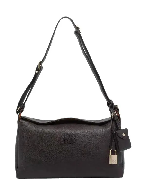 Miu Miu Leather Shoulder Bag With Padlock - Brown