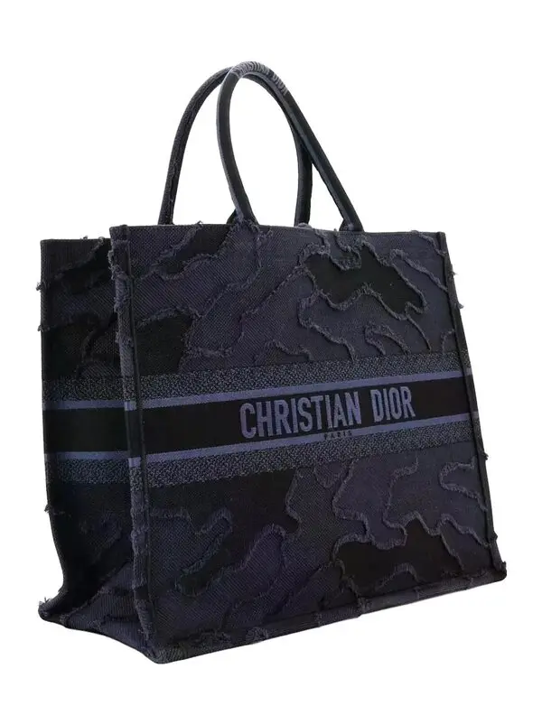 Dior Camouflage Embroidered Canvas Large Tote Bag - Blue