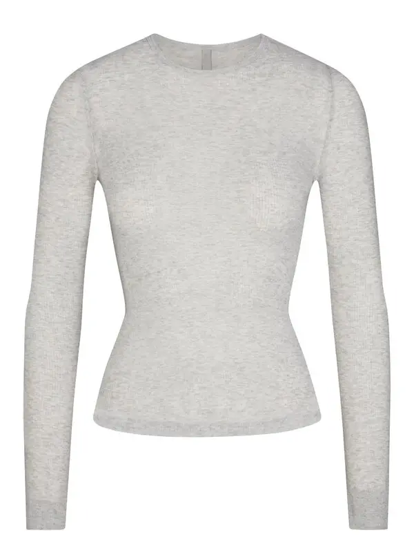 SKIMS Long Sleeve Sheer Ribbed Top - Light Heather Grey