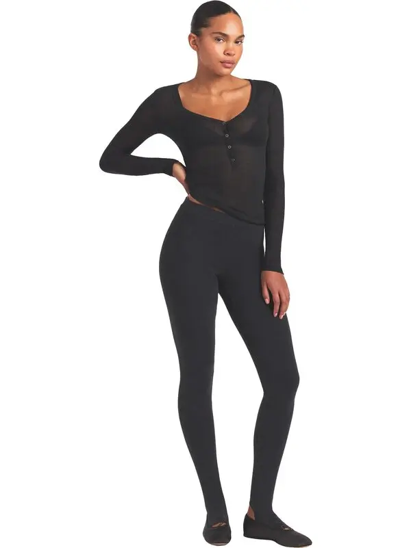 SKIMS Sheer Rib Henley - Soot