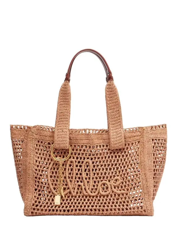 Chloé Raffia Tote Bag With Detachable Charm - Brown