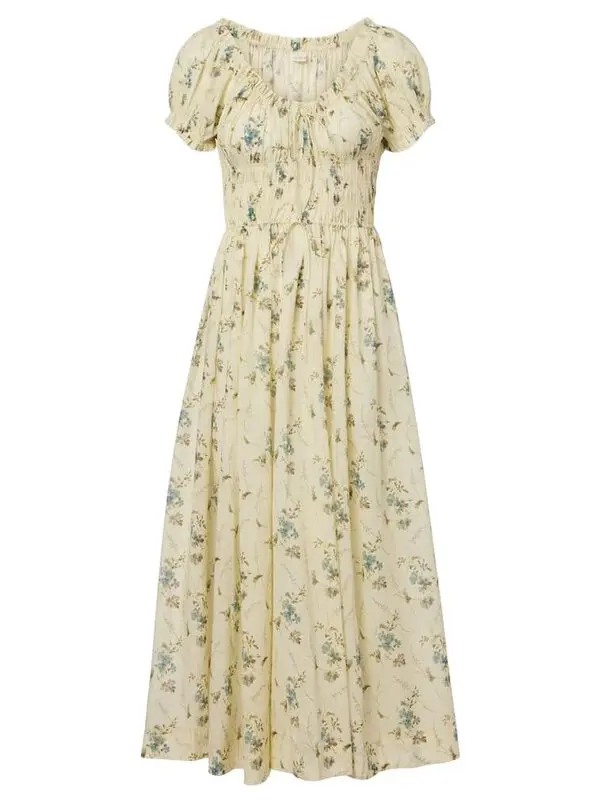 DÔEN Ashlynn Gathered Floral Cotton Midi Dress - Multicoloured