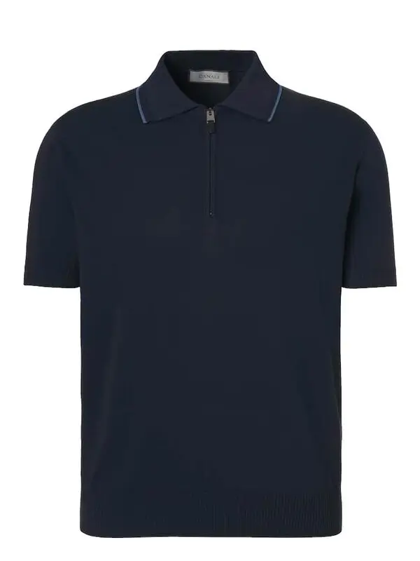 Canali Cotton Zip-up Polo Shirt - Blue