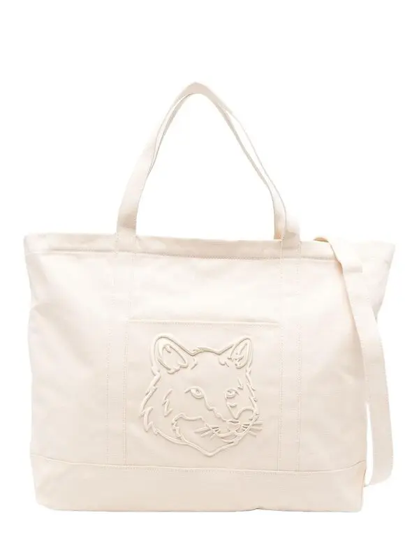 Maison Kitsuné Fox Head Xl Canvas Tote - Beige