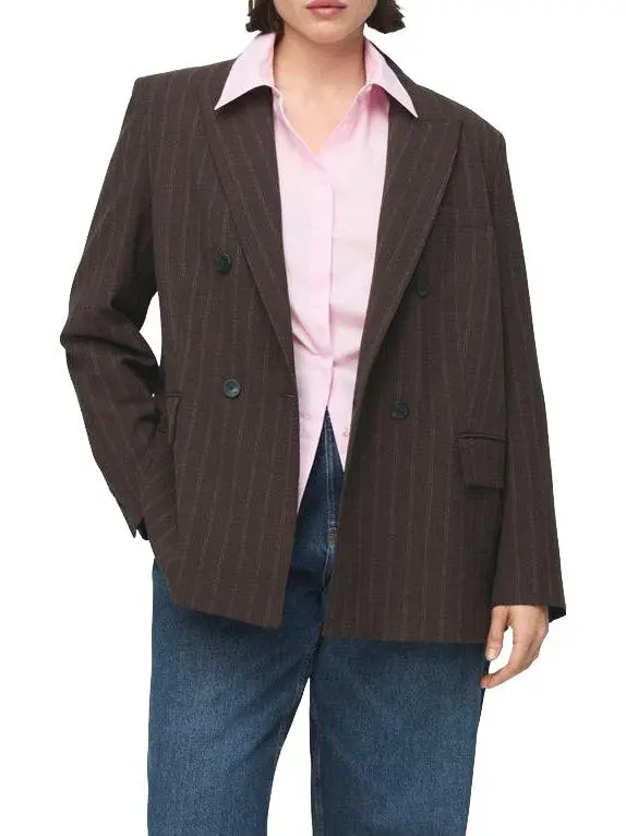 Mango Double-breasted Pinstripe Blazer - Brown