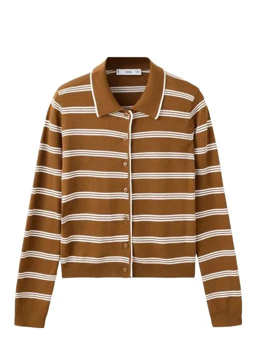 Mango Stripe Collared Cardigan - Caramel
