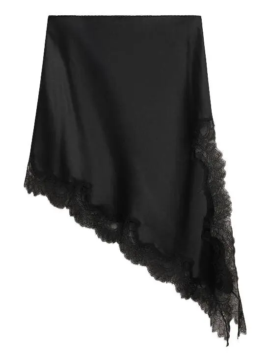Mango Asymmetric Satin And Lace Skirt - Black