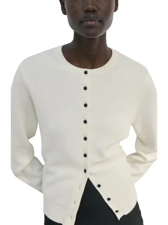 Mango Contrast Button Crewneck Cardigan - Ecru