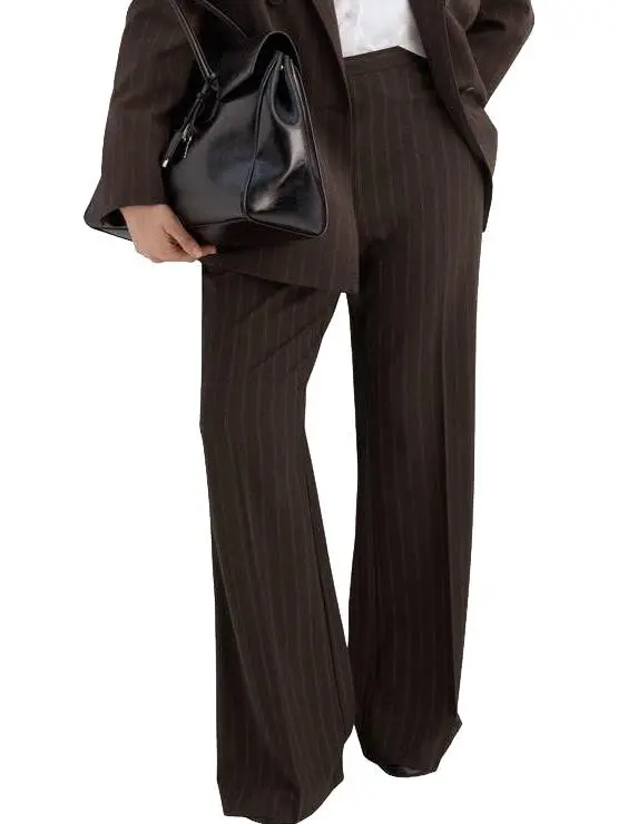 Mango Pinstripe Trousers - Brown