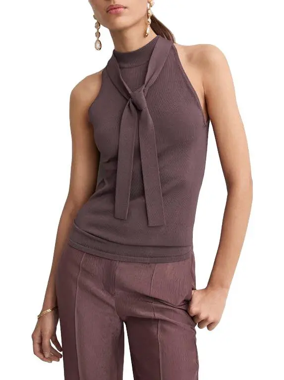 Mango Tie-neck Sleeveless Sweater - Wine