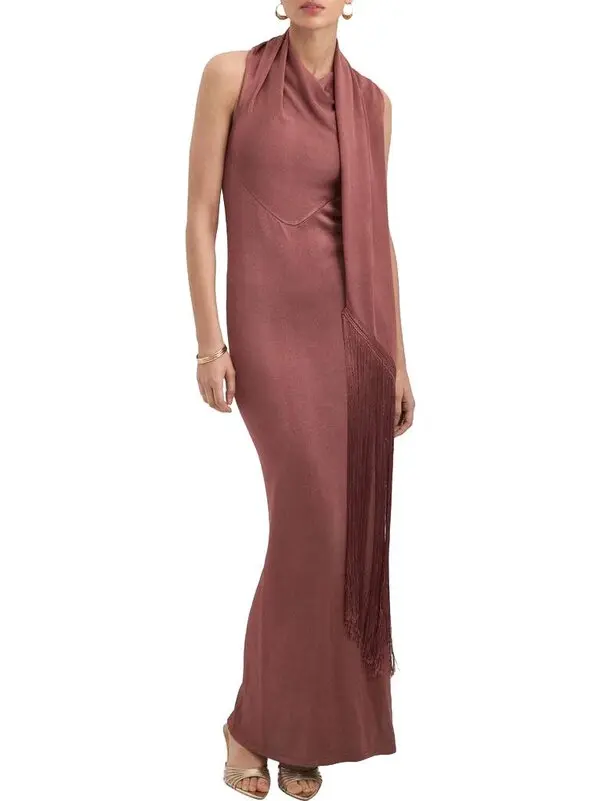Mango Shawl Sleeveless Knit Maxi Dress - Russet