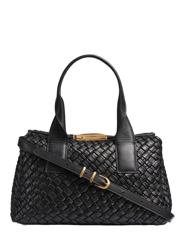 Donna Karan New York Amagansett Woven Leather Satchel - Blk/gold