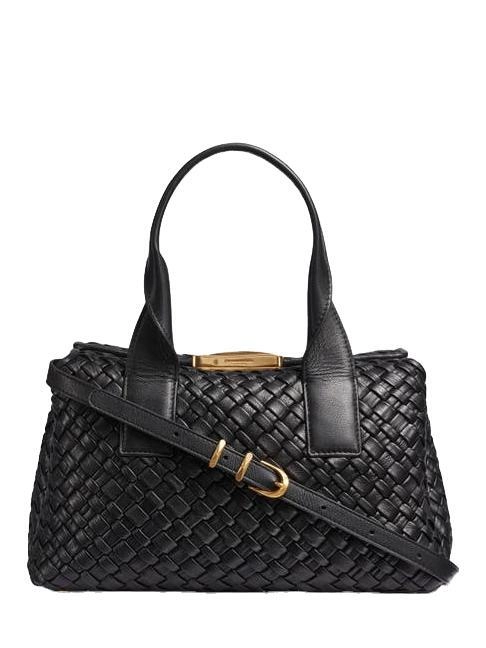 Donna Karan New York Amagansett Woven Leather Satchel - Blk/gold