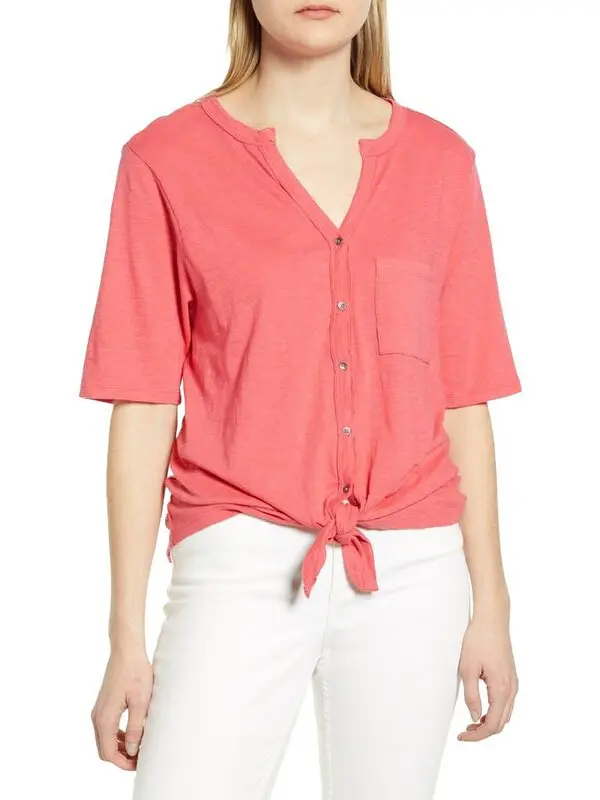 Caslon Tie Front Tee - Red Chateaux