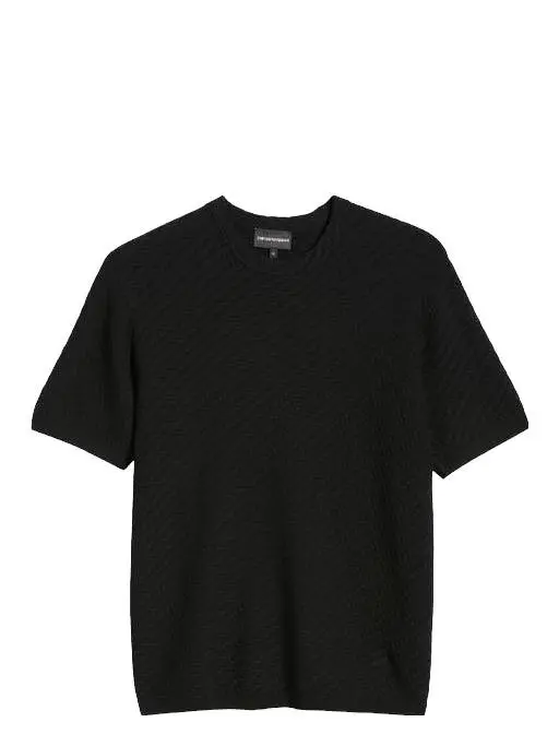 Emporio Armani Short Sleeve Basket Stitch Sweater - Solid Black