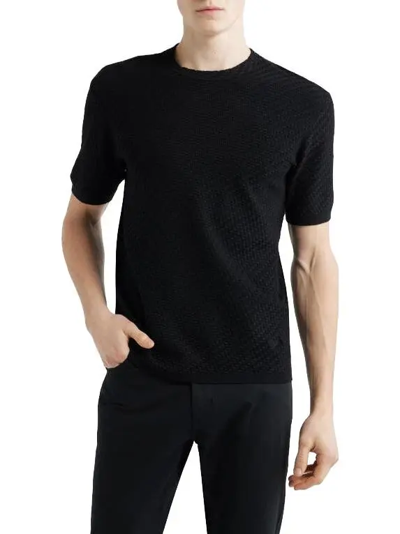 Emporio Armani Short Sleeve Basket Stitch Sweater - Solid Black