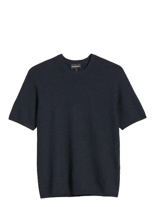Emporio Armani Short Sleeve Basket Stitch Sweater - Solid Blue Navy