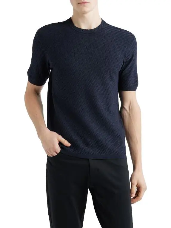 Emporio Armani Short Sleeve Basket Stitch Sweater - Solid Blue Navy