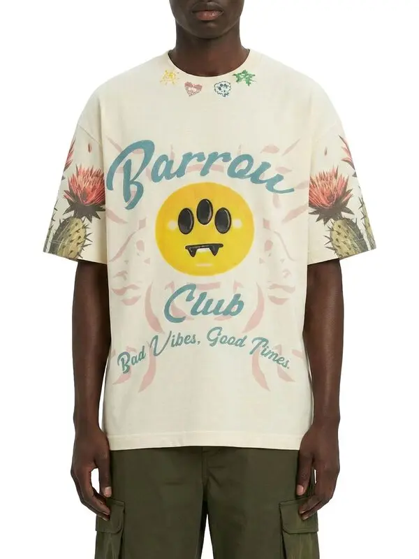 BARROW Printed Cotton T-shirt - Cream