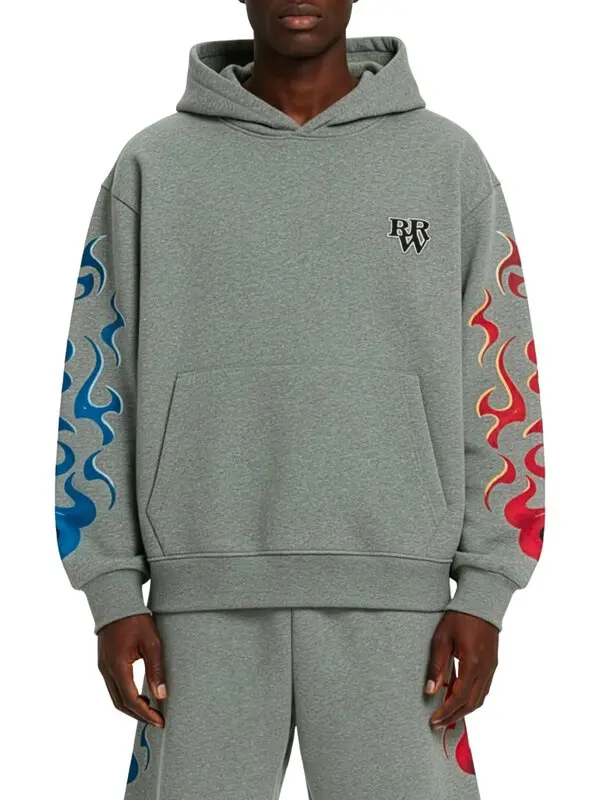 BARROW Cotton Hoodie With Maxi Logo And Flame Graphic - Grey