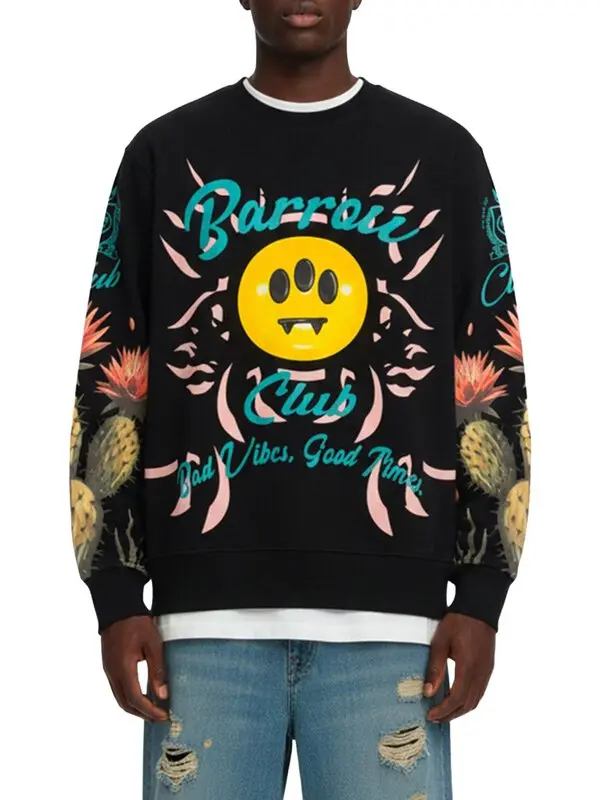 BARROW Crewneck Cotton Sweatshirt With Graphic Prints - Black