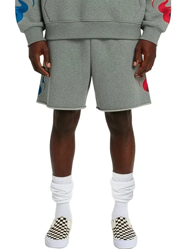 BARROW Cotton Jogging Shorts With Graphic Flame Print - Grey