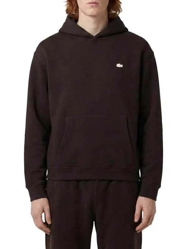 Lacoste Printed Cotton Hooded Sweatshirt - Brown