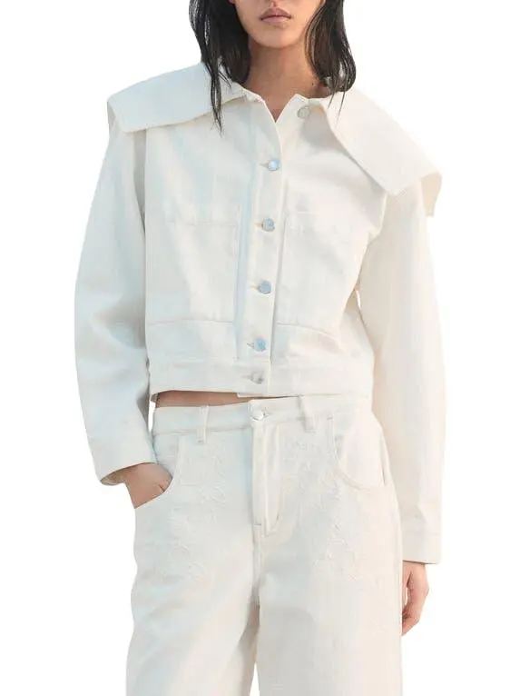 Mango Denim Sailor Collar Jacket - Off White