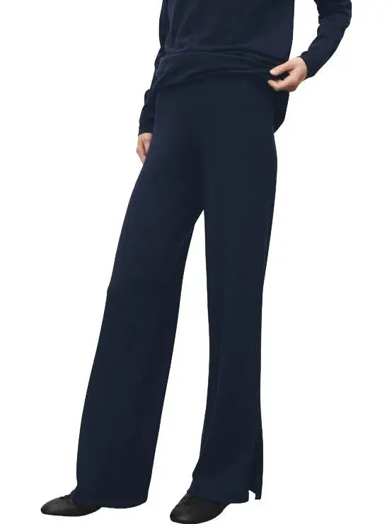 Mango Split Hem Knit Pants - Dark Navy