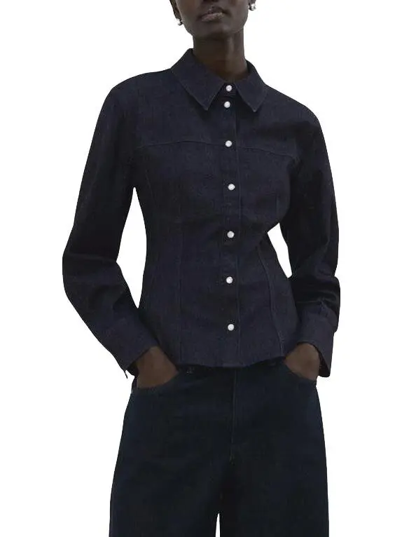Mango Long-sleeve Denim Shirt With Seams - Open Blue