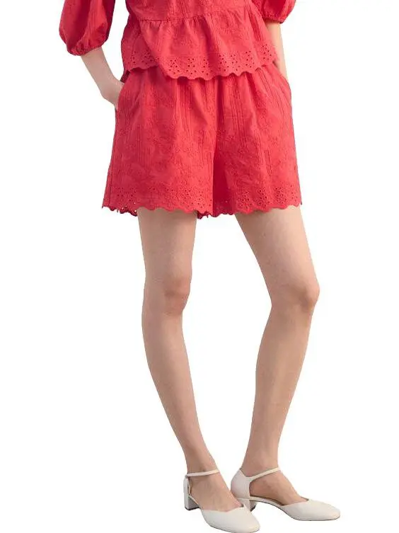 Mango Floral Embroidered Cotton Shorts - Strawberry
