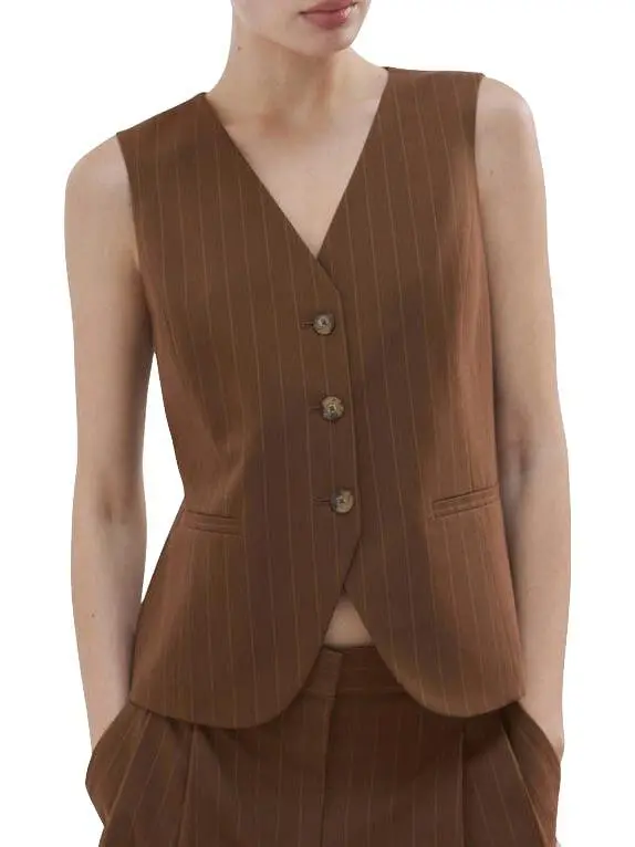 Mango Pinstripe Button Vest - Caramel
