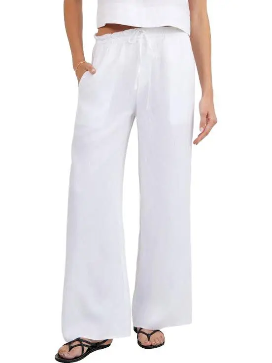 Bella Dahl Ruffle Waist Wide Leg Linen Pants - White