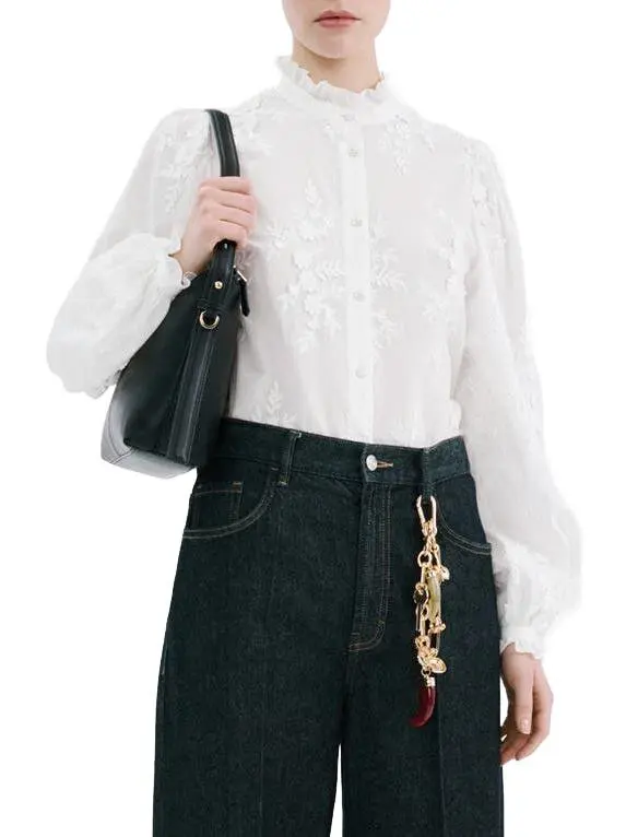 Mango Floral Embroidered Cotton Shirt - Off White