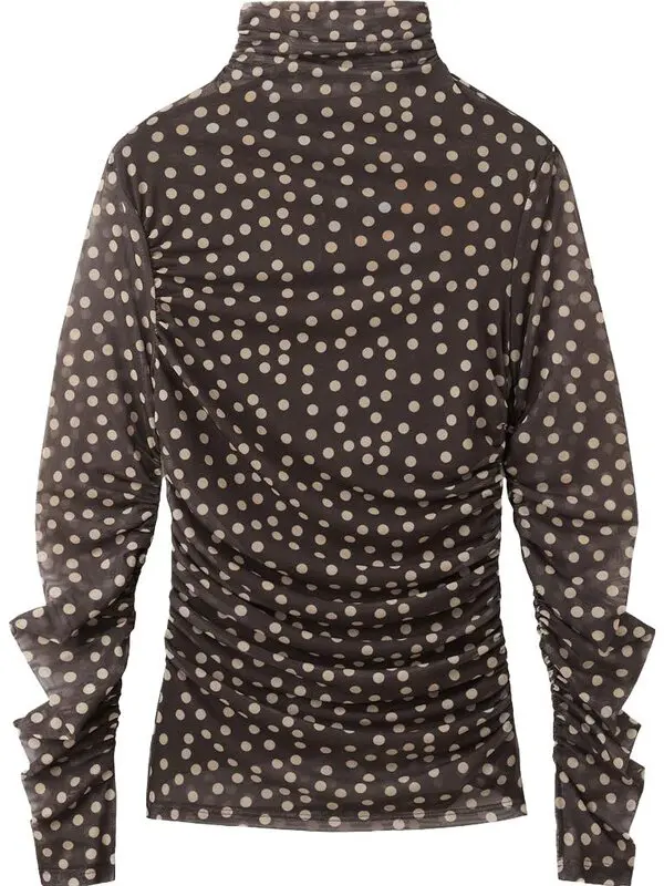 Mango Polka Dot Ruched Mesh Top - Brown