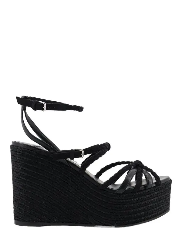 JIMMY CHOO Nyra Wedge Sandal In Woven Leather And Suede - Black